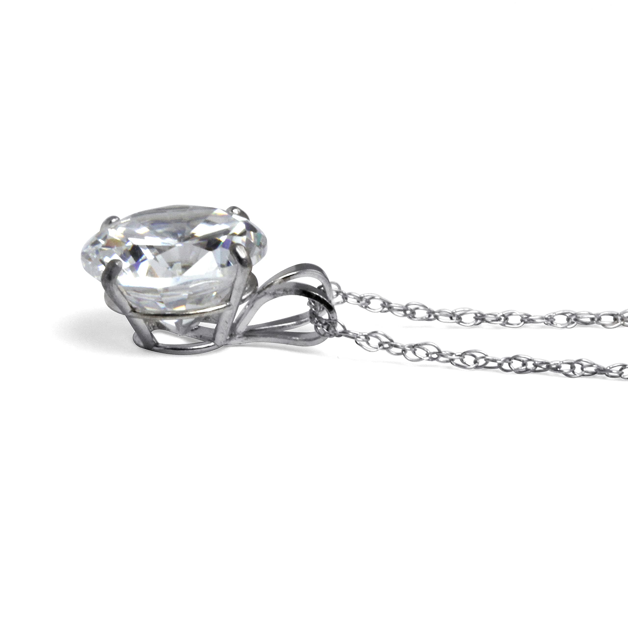 PalmBeach 10K White Gold Round Cubic Zirconia Solitaire Pendant (8mm) with 18 inch Chain