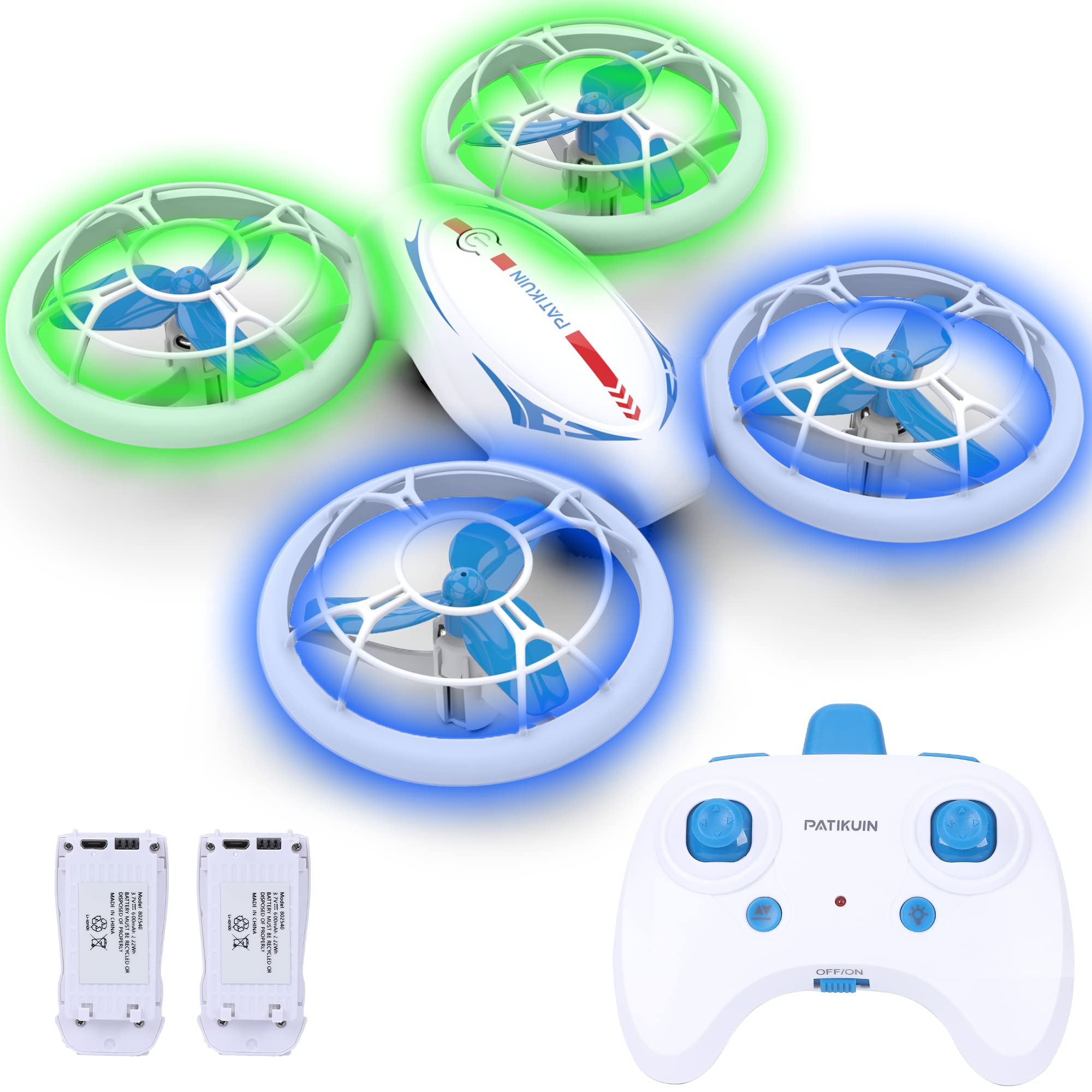 PATIKUIN Drones for Kids RC Mini Drone with LED Lights for over 8 years old Boys and Girls Beginners, RC Helicopter Quadcopter with Five Cool Light Effects, Auto Hovering, 3D Flip, Remote Control Headless Mode, Circumflight and Emergency Paddle Stop