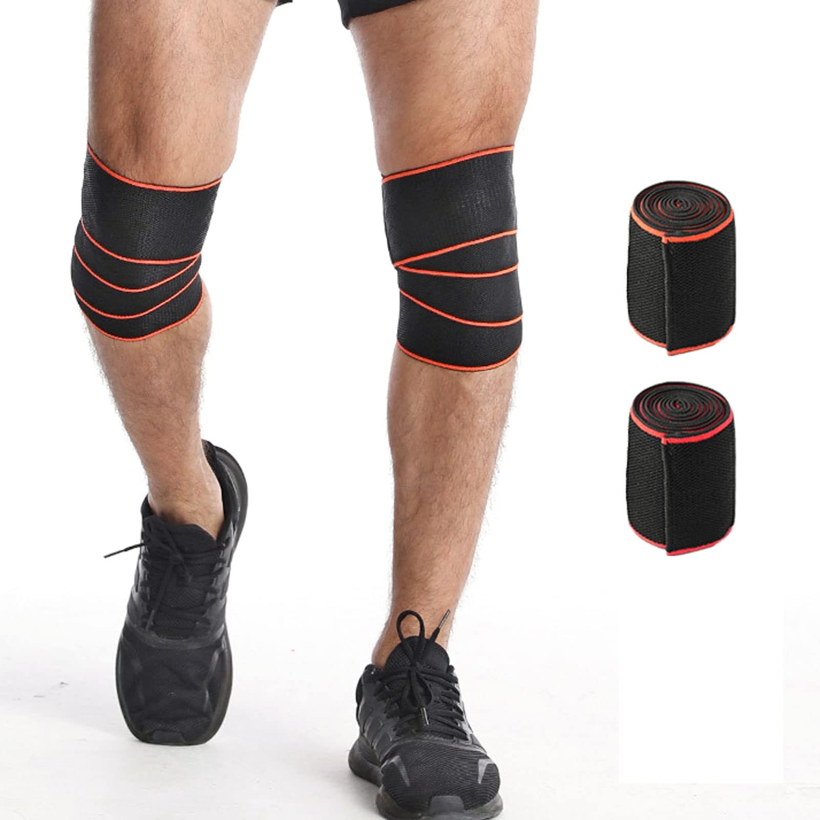 XAMIO Knee Wraps Weight Lifting Straps, Elastic Compression Bandage Knee Braces Support for Legs, for Plantar Fasciitis, Stabilising Ligaments, Joint Pain and Various Sports