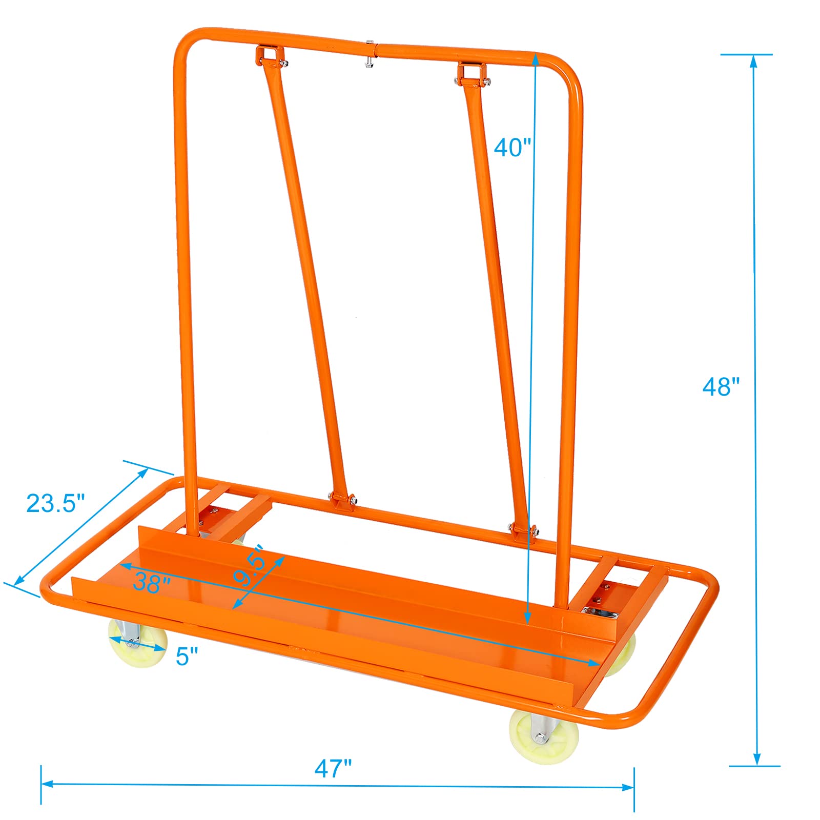 Veemuaro Heavy Duty Drywall Sheet Cart, Panel Dolly Cart 1600LBS Load Capacity with Four 5" Wheels, Service Cart for Garage, Home, Warehouse (Orange)