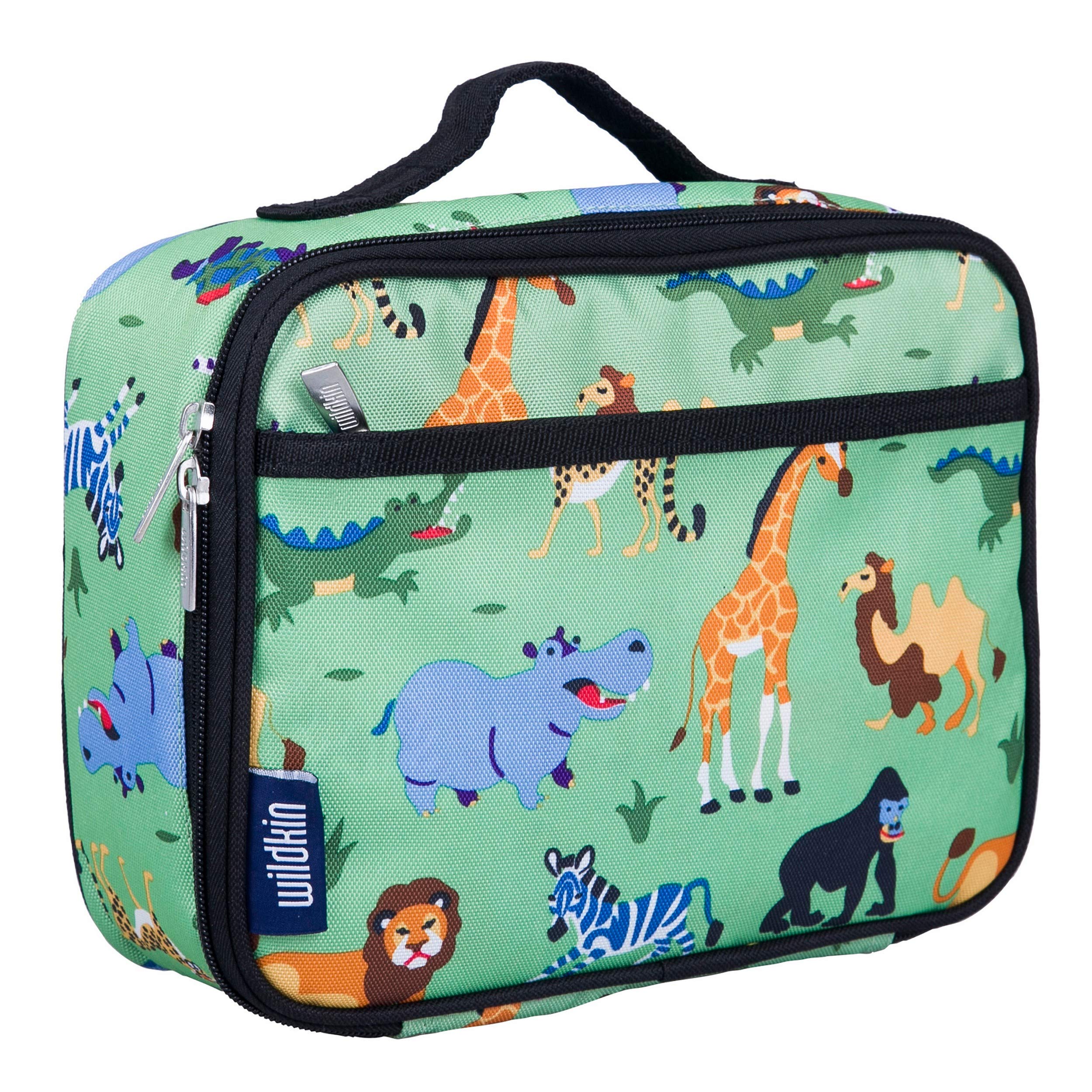 Wildkin Lunch Box Bag and 15 Inch Backpack Bundle with 16 Ounce Reusable Water Bottle (Wild Animals)