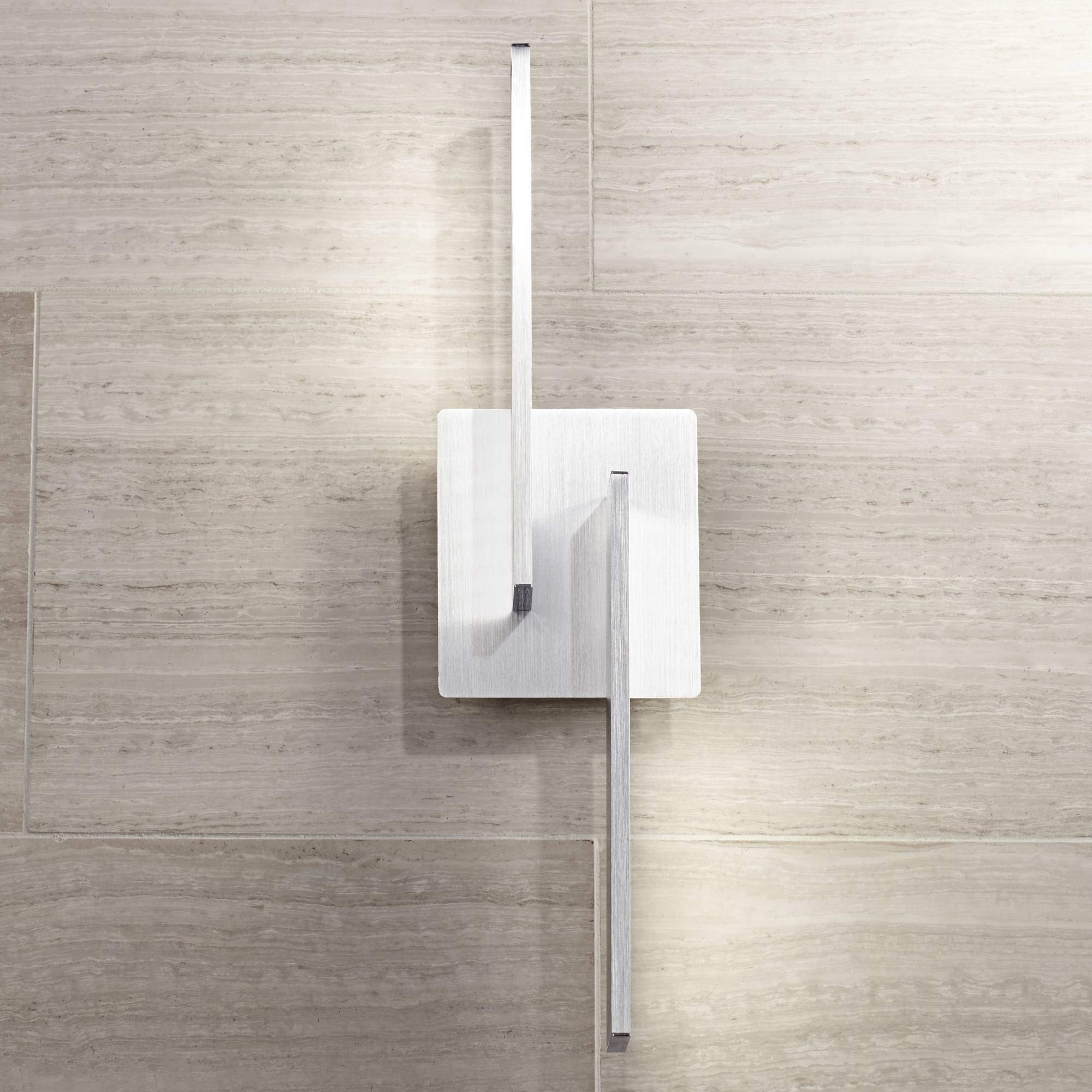 Possini Euro Design Two Linears Modern Wall Light Sconce Brushed Aluminum Hardwired 21 1/2" Wide 2-Light LED Fixture White Shade Bedroom Bathroom Bedside Living Room Home Hallway Dining Kitchen