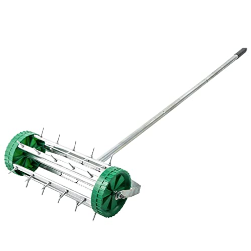VEVOR Rolling Lawn, 51" L x 18" W, Steel Push Roller with Adjustable Handle, Grass Tool with Tine Spikes, Aeration Machine for Garden, Yard, Cropland to Loose Soil, Green