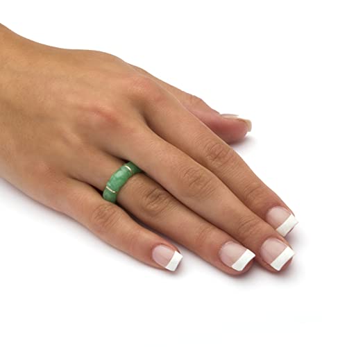 PalmBeach Jewelry 10K Yellow Gold Round Genuine Green Jade Bamboo Ring (6.5mm) Sizes 7-10 Size 7