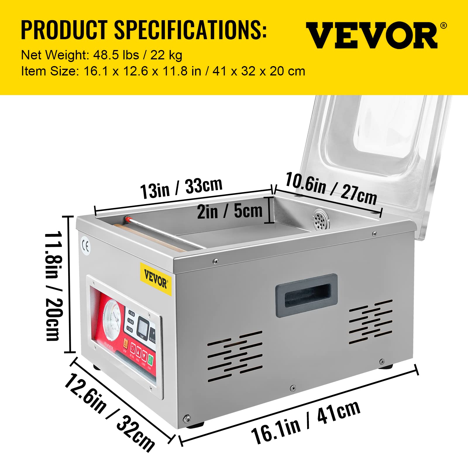 VEVOR Chamber Vacuum Sealer, DZ-260A 6.5 m³/h Pump Rate, Excellent Sealing Effect with Automatic Control, 110V Kitchen Packaging Machine for Fresh Meats, Fruit Saver, Home, Commercial Using