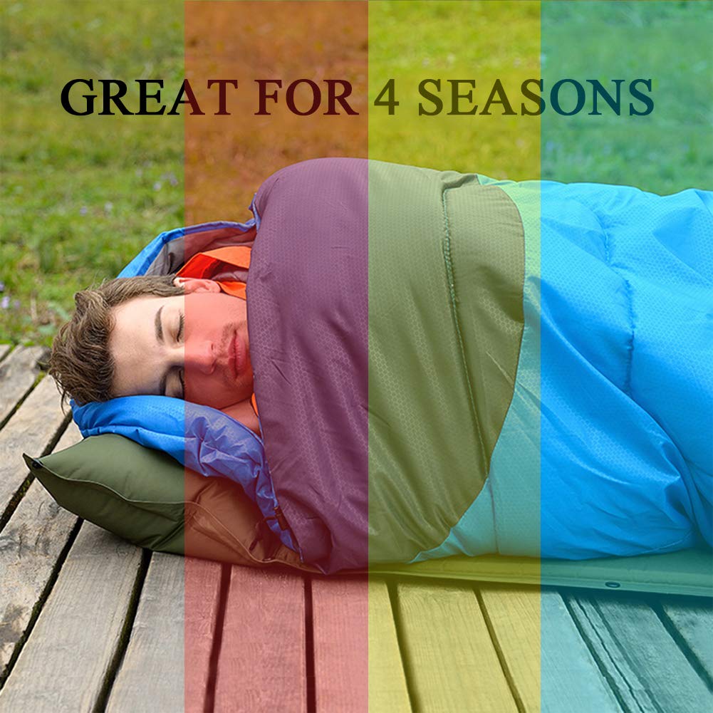 PORLAE Envelope Sleeping Bag Camping Lightweight Portable Waterproof Comfort with Compression Sack Great for Traveling Hiking Outdoor Activities (Single)