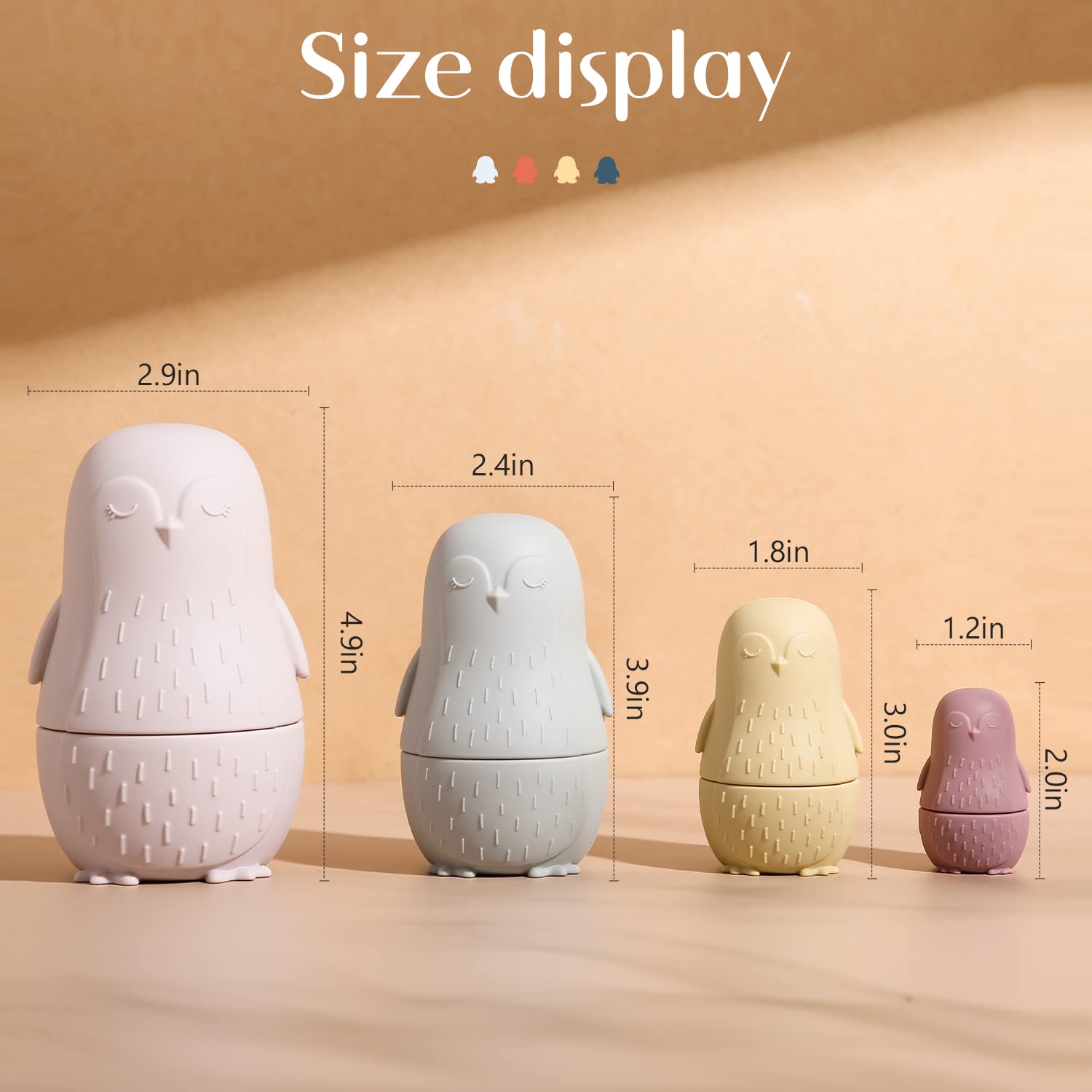 Youuys Russian Nesting Dolls Silicone Matryoshka Doll 4 Pcs Penguin Shape Stacking Nesting Dolls Montessori Educational Toy Set for Kids Toddlers