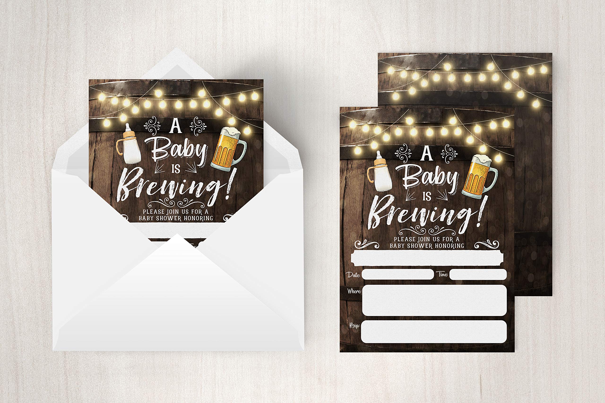 PDTXCLS Aoceman A Baby is Brewing Baby Shower Invitation, Beer and Bottle Couples Shower Co-ed, 25 Invitations with envelopes