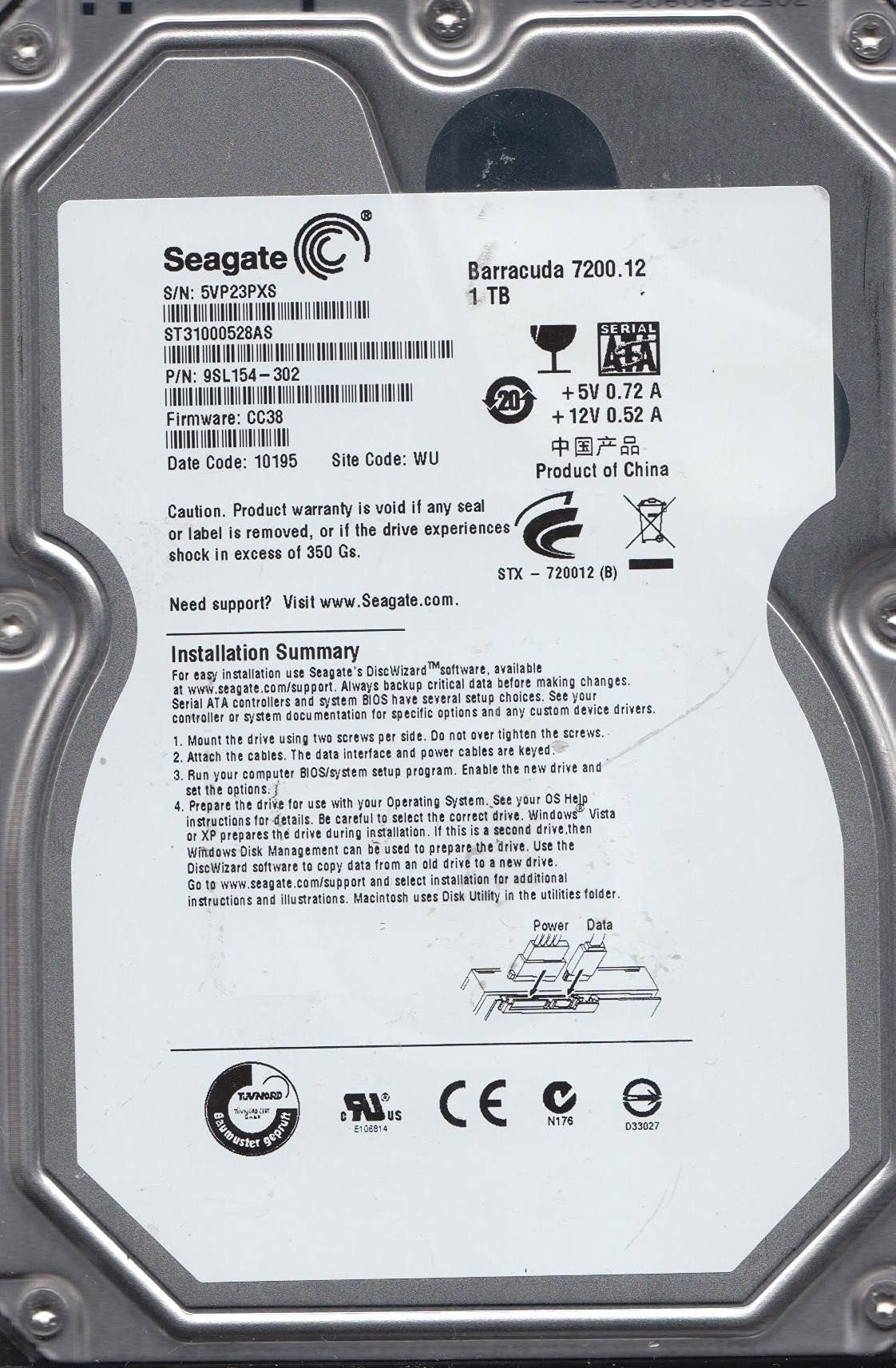 Seagate ST31000528AS 1TB Hard Drive (Renewed)