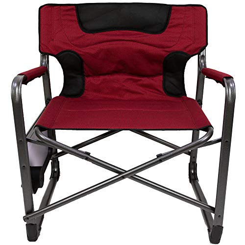Ozark Trail XXL Folding Padded Director Chair with Side Table, Red 600 lb Capacity