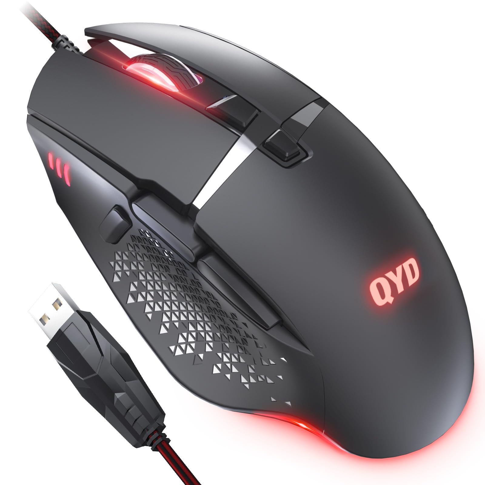 QYD Gaming Mouse Wired 7200 DPI Adjustable Gaming Mice USB RGB Mouse for Big Hands, 8 Programmable PC Mice, Ergonomic Gamer Mouse for Gaming Laptop Desktop Computer PC with 1.67m Braided Cable