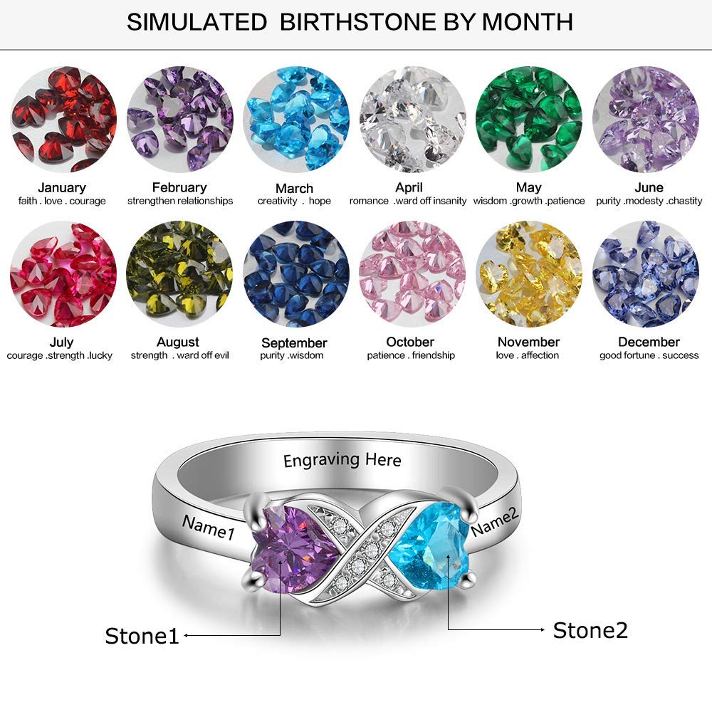 Personalized Infinity Mothers Ring with 2 Heart Simulated Birthstones Engagement Promise Rings for Women (7)