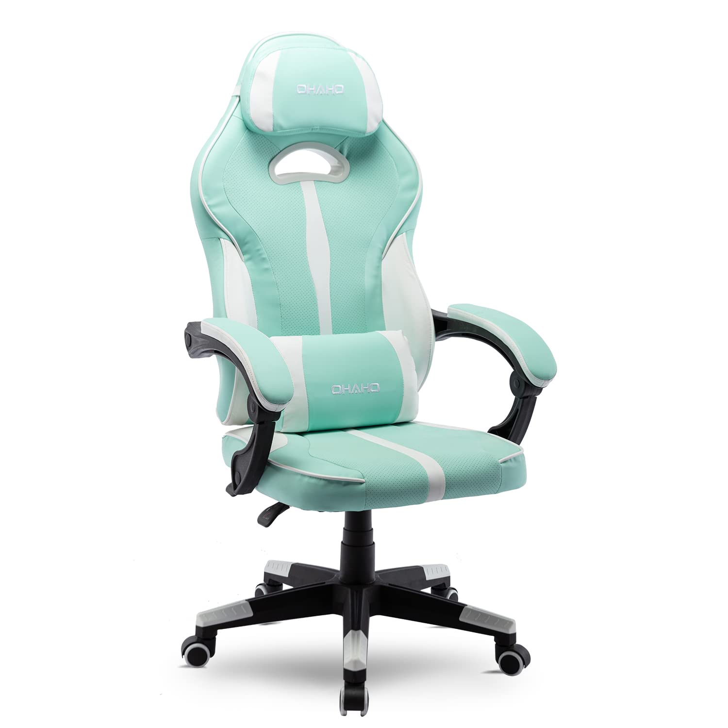 OHAHO High-Back Gaming Chair PC Office Chair Computer Racing Chair PU Desk Task Chair Ergonomic Executive Swivel Rolling Chair with Lumbar Support (Black)