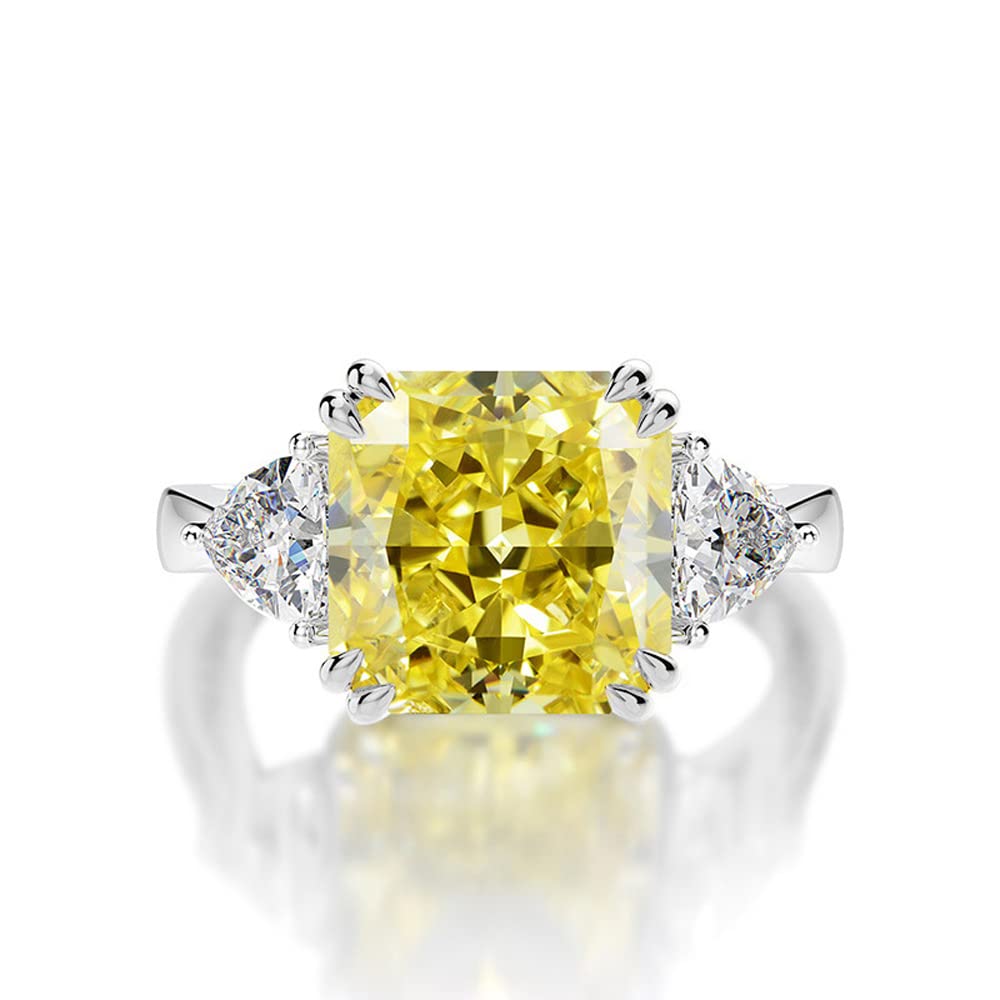 Women's S925 Silver Ring 5ct High Carbon Diamond Square Luxury Ring Engagement Wedding Ring (5#-9#) (yellow6)