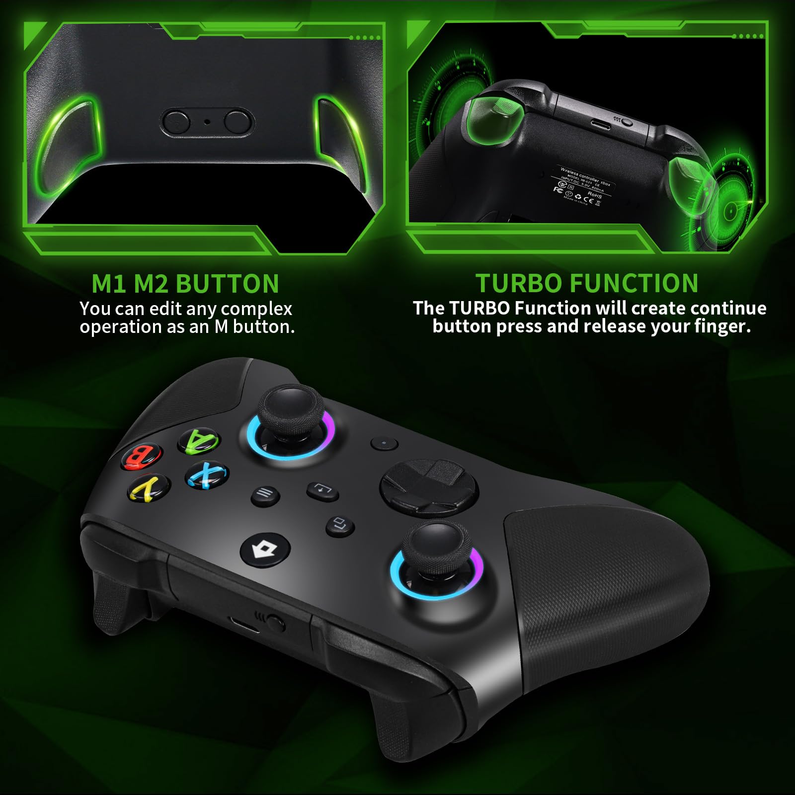 TECTINTER Xbox One Controller Wireless, 2.4GHZ Game Controller Compatible with Xbox One/One S/One X/One Series X/S/Elite/PC Windows 7/8/10/PS3, Built-in Dual Vibra