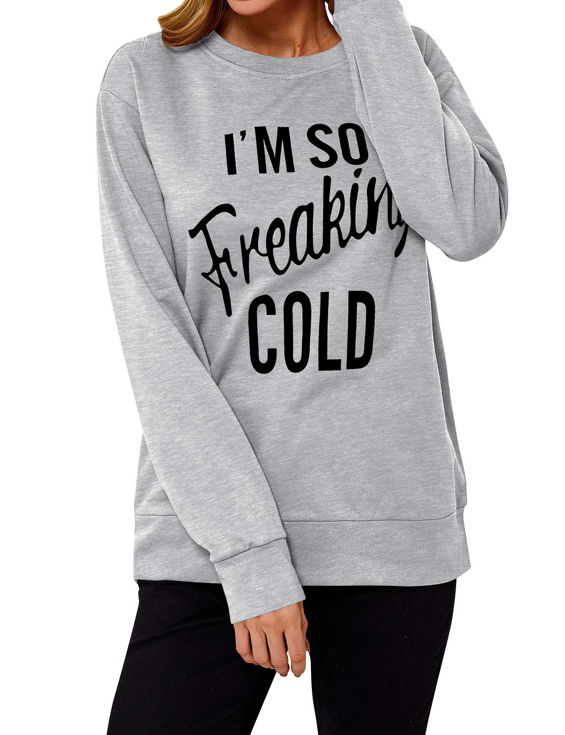 Nlife Women I am Cold Letter Long Sleeve Funny Graphic Oversized Sweatshirts Casual Christmas Sweatshirt Tops