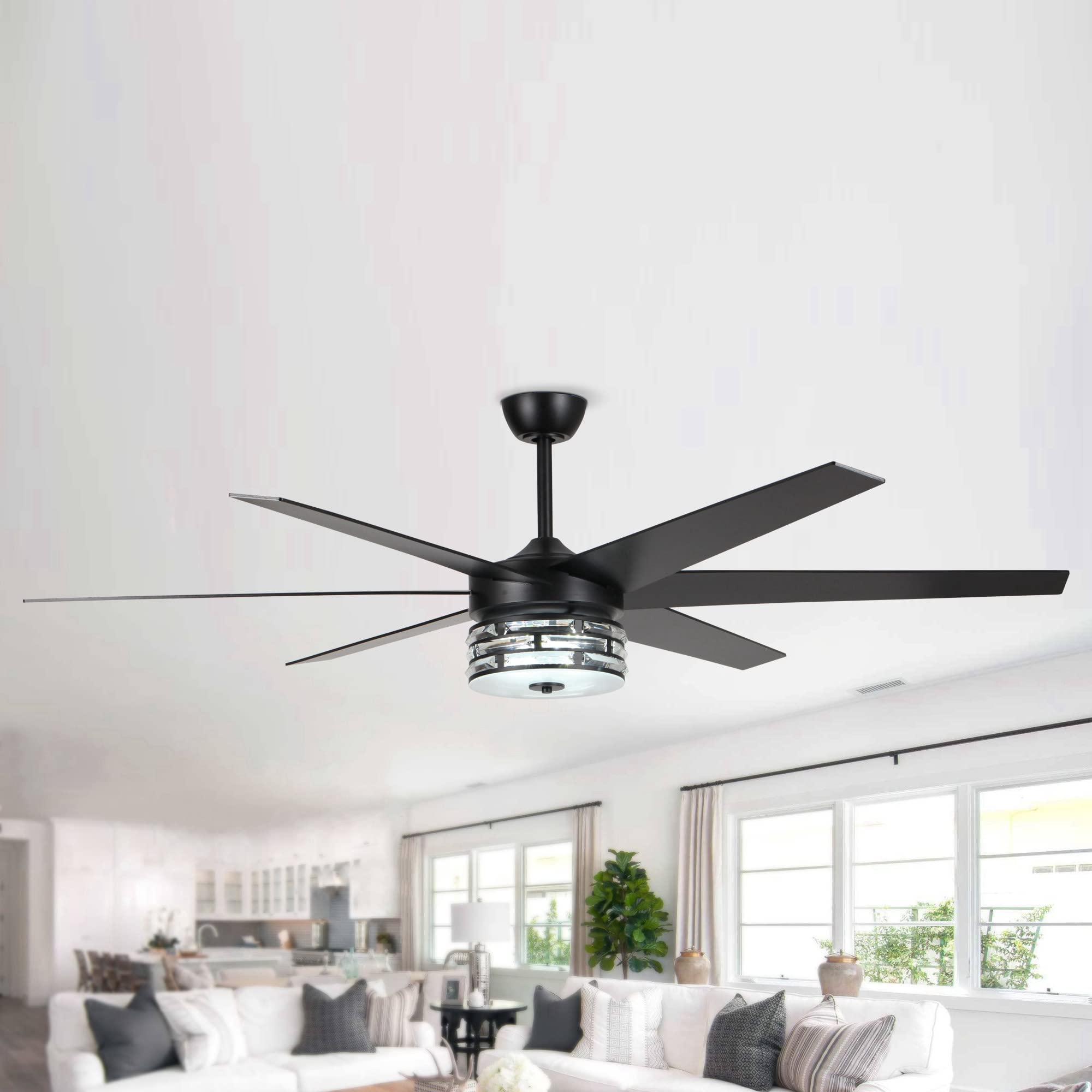 Parrot Uncle Ceiling Fans with Lights and Remote Modern Bedroom Ceiling Fan with Light Crystal Outdoor Ceiling Fans for Patios Covered, 48 Inch, Chrome
