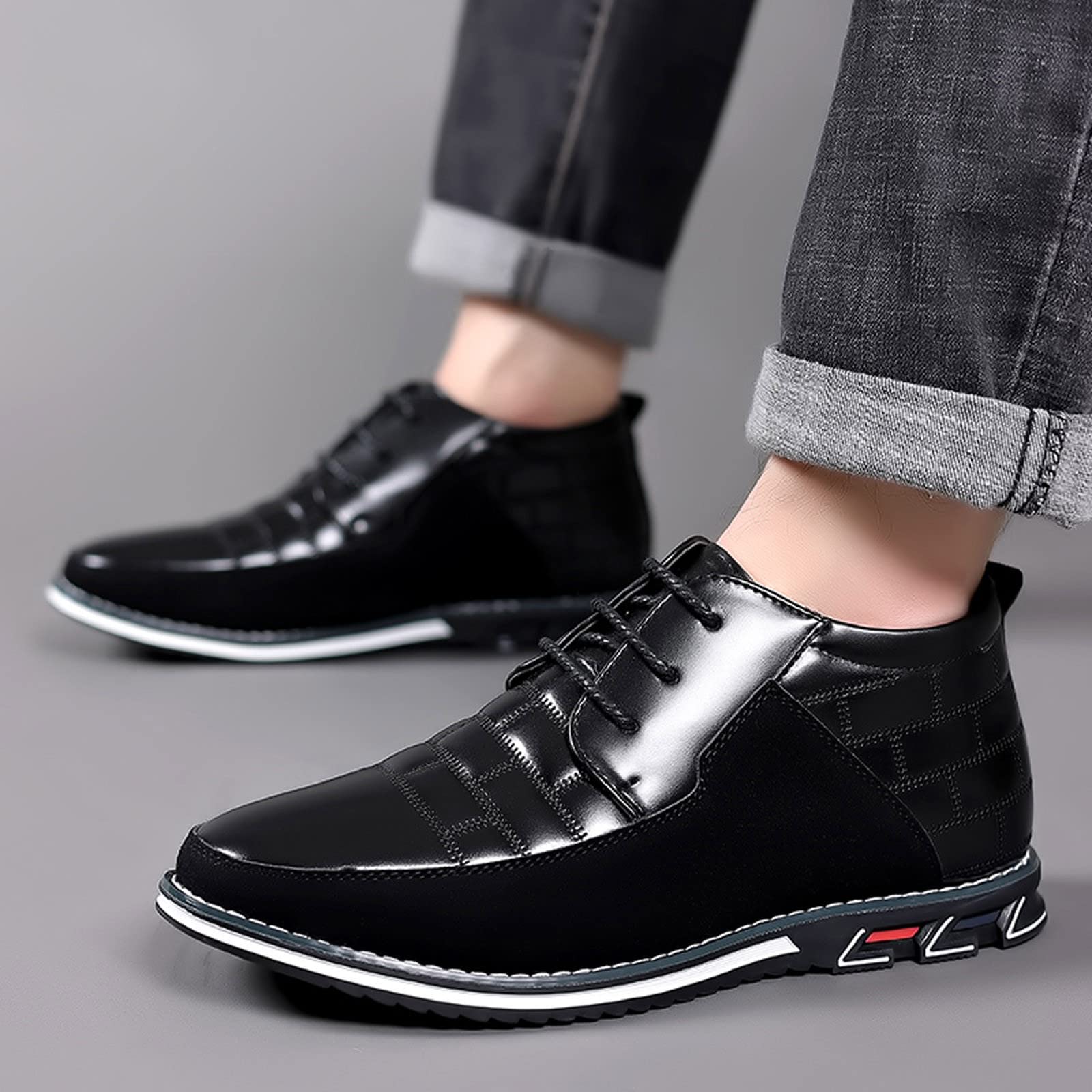 YUHAOTIN Fashion Style Men's Breathable Comfortable Business Slip On Work Leisure Solid Color Leather Shoes Leather Boots Men