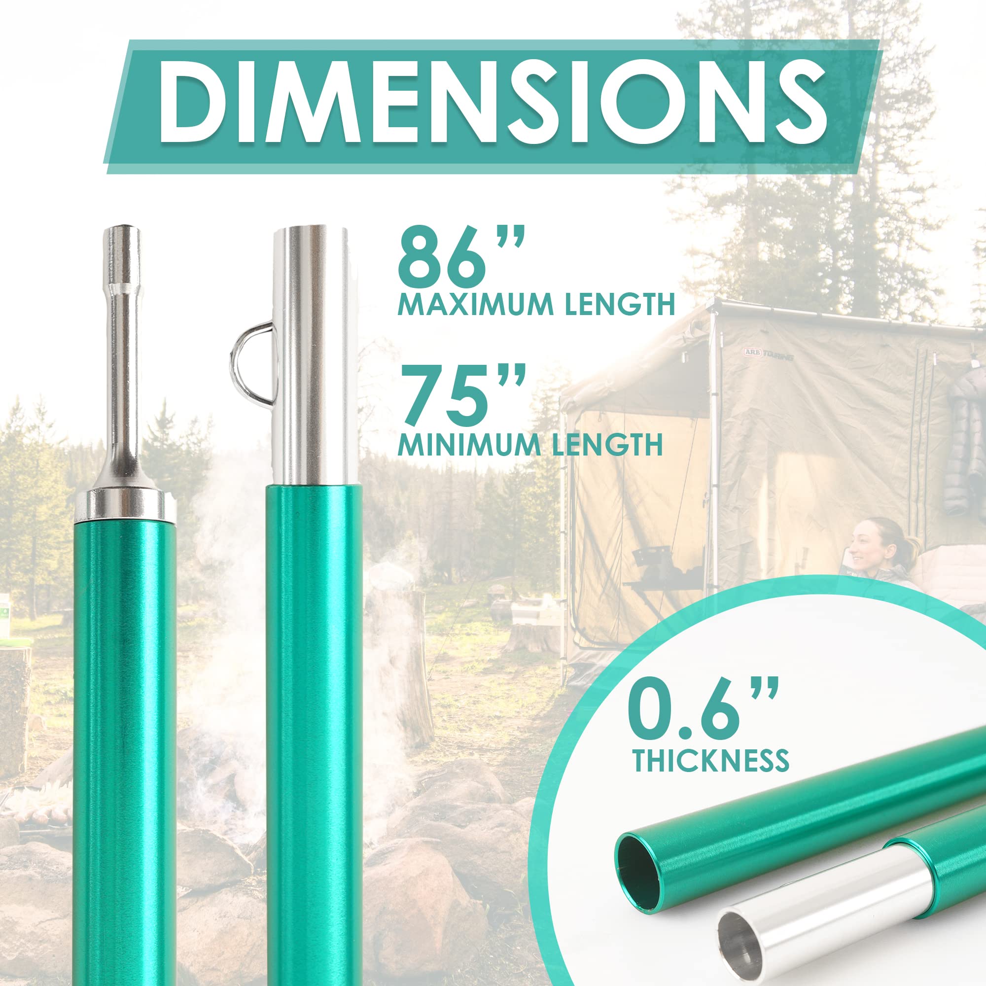 Tent Canopy Poles, Aluminum Tent Pole Folding Adjustable Canopy Support for Tarps and Tents, Six Section Collapsible 86 inches Poles Lightweight Replacement Tarp Poles for Camping Awning Shelter