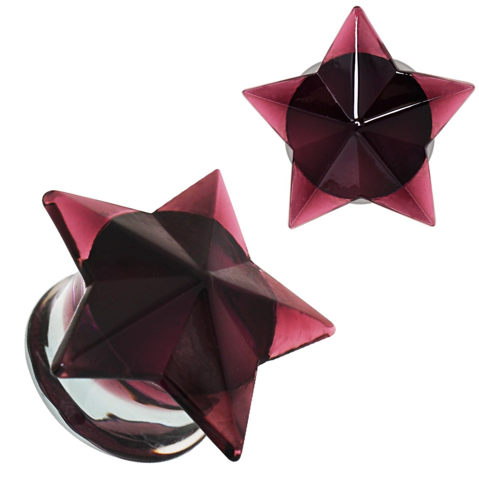 Pair of Purple Glass Faceted Star Ear Plugs Double Flared Gauges (5/8 Inch-16mm)