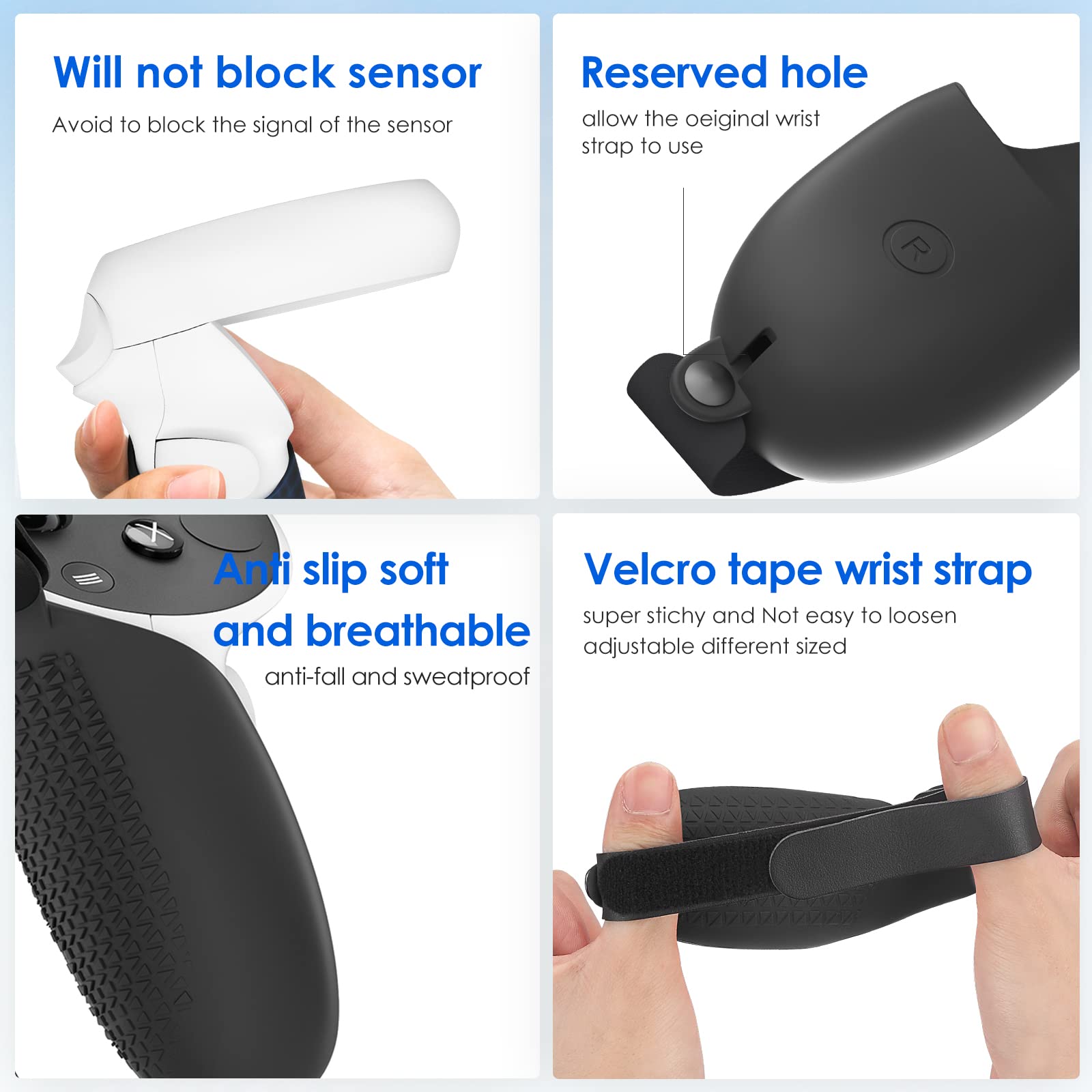 YRXVW Controller Grips Cover for Oculus Quest 2, Silicone Hand Grips Unibody Design with Adjustable Knuckle Strap Accessories Compatible with Quest 2 (Black)