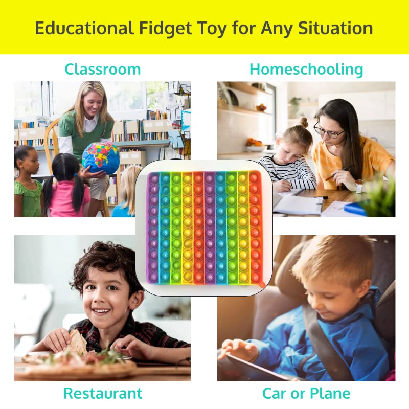 YUKIDS Math Pop It with Multiplication Table and 100 Number for Classroom Teaching, Stress Relief Fidget Sensory Popper Toy for Children with Anxiety Autism ADHD, Learn Addition Subtraction Division