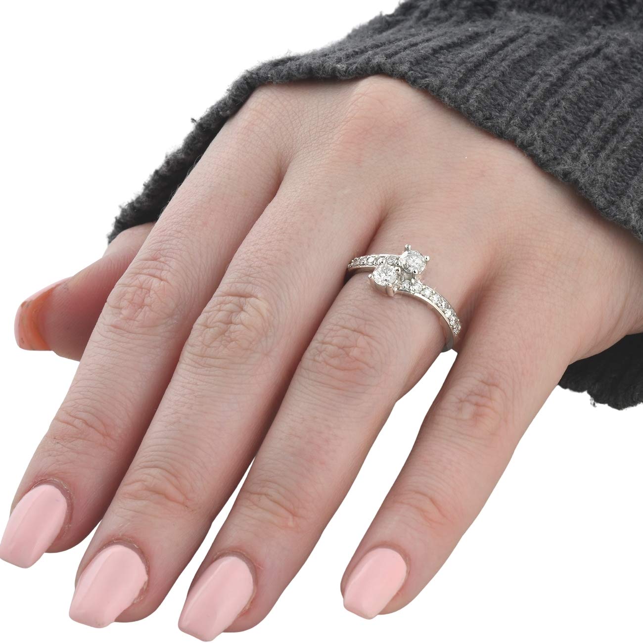 P3 POMPEII3 Forever Us Two Stone Round Diamond 1 Ct Solitaire Ring 14k White Gold - Size 10
