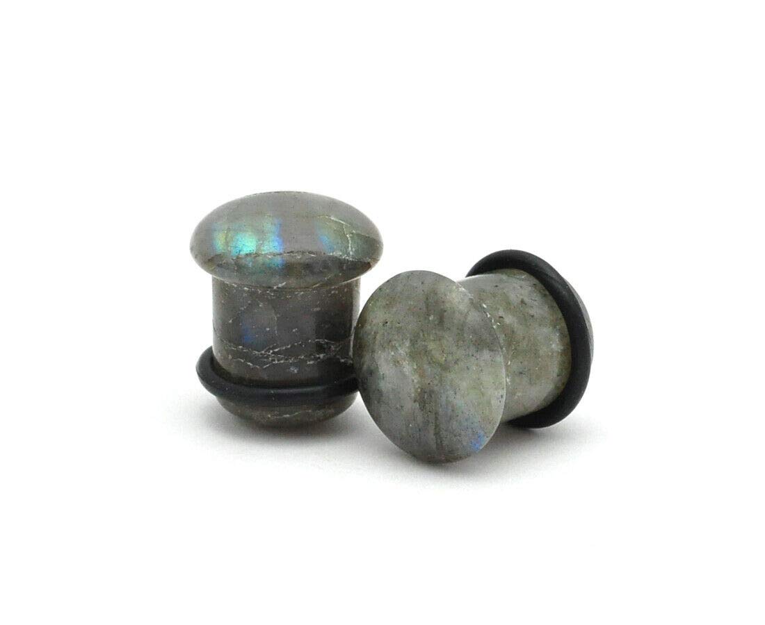 Pair of Stone Single Flare Plugs Gauges Organic (Labradorite, 0g - 8mm)