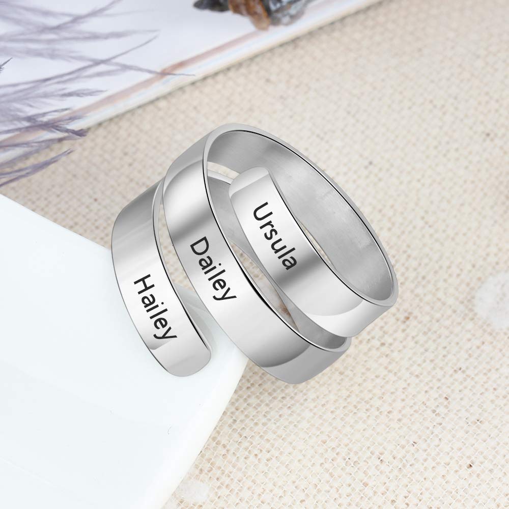 Personalized Ring for 3 Best Friend Engraved Name Wrap Ring for BFF Women Anniversary Promise Rings Jewelry
