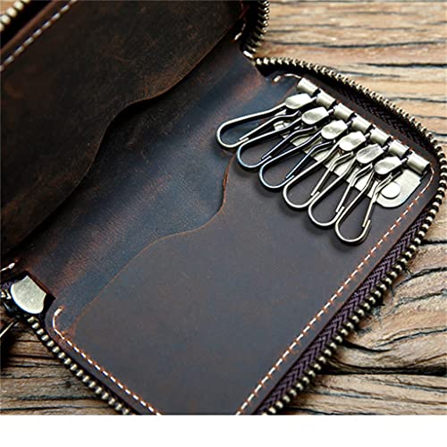 YFQHDD Men's Vintage Leather Key Case Multifunctional Zipper Large Capacity Female Bus Card Holder Couple