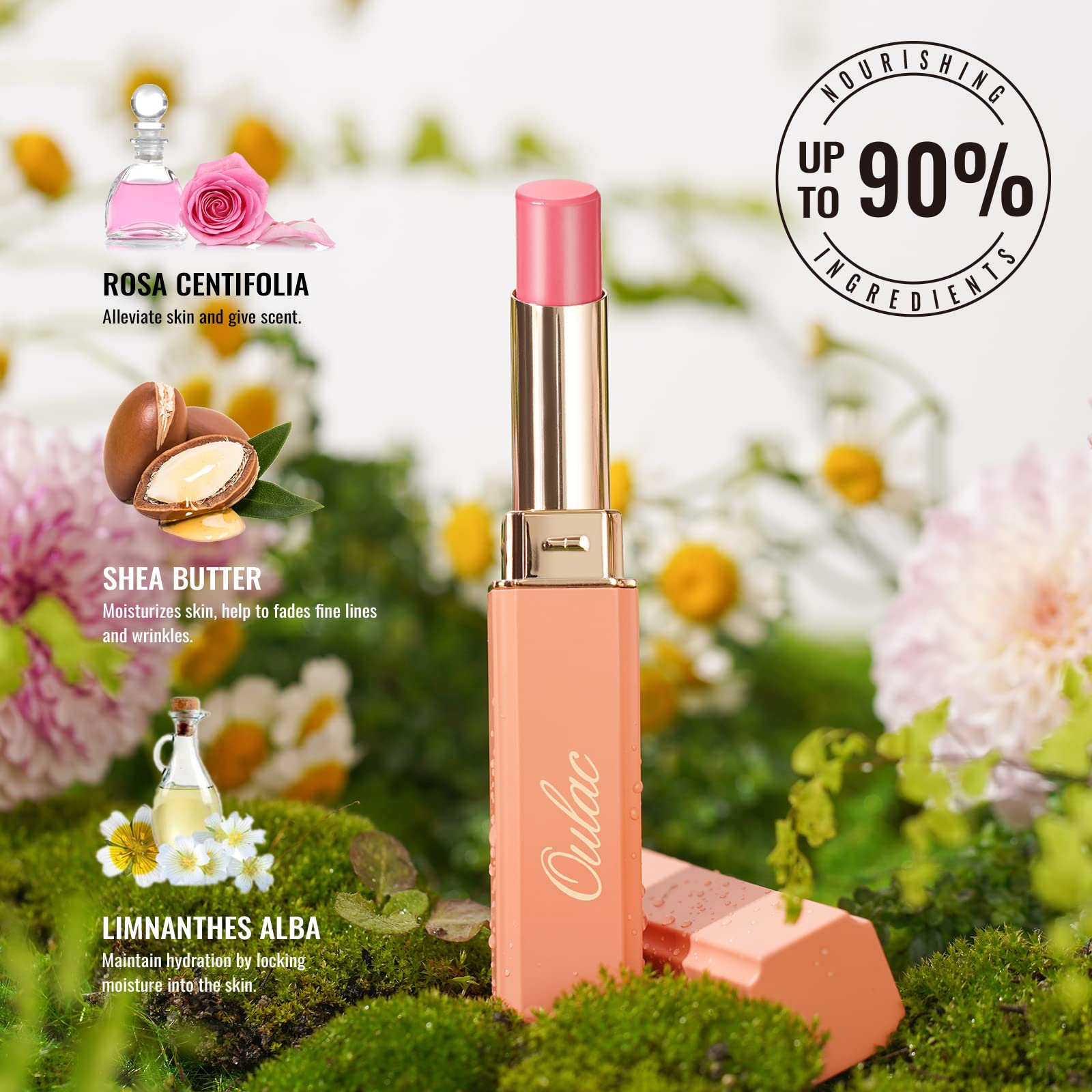 Oulac Moisturizing Shine Lipstick - Giltter Tinted Lip Balm Hydrating, Lip Plumper, Glossy Finish, Sheer Coverage with Pearlescent, Smooth for All Skin, Cracked and Chapped Lips, 2.2g/0.07oz (S03)
