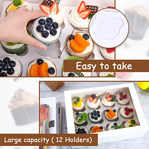 VGOODALL 6PCS White Cupcake Container, 12 Count with Window Boxes Holding 72 Pastry Box for Birthday Holiday Party Bakery Supplies 13.2"x9.8"x4"