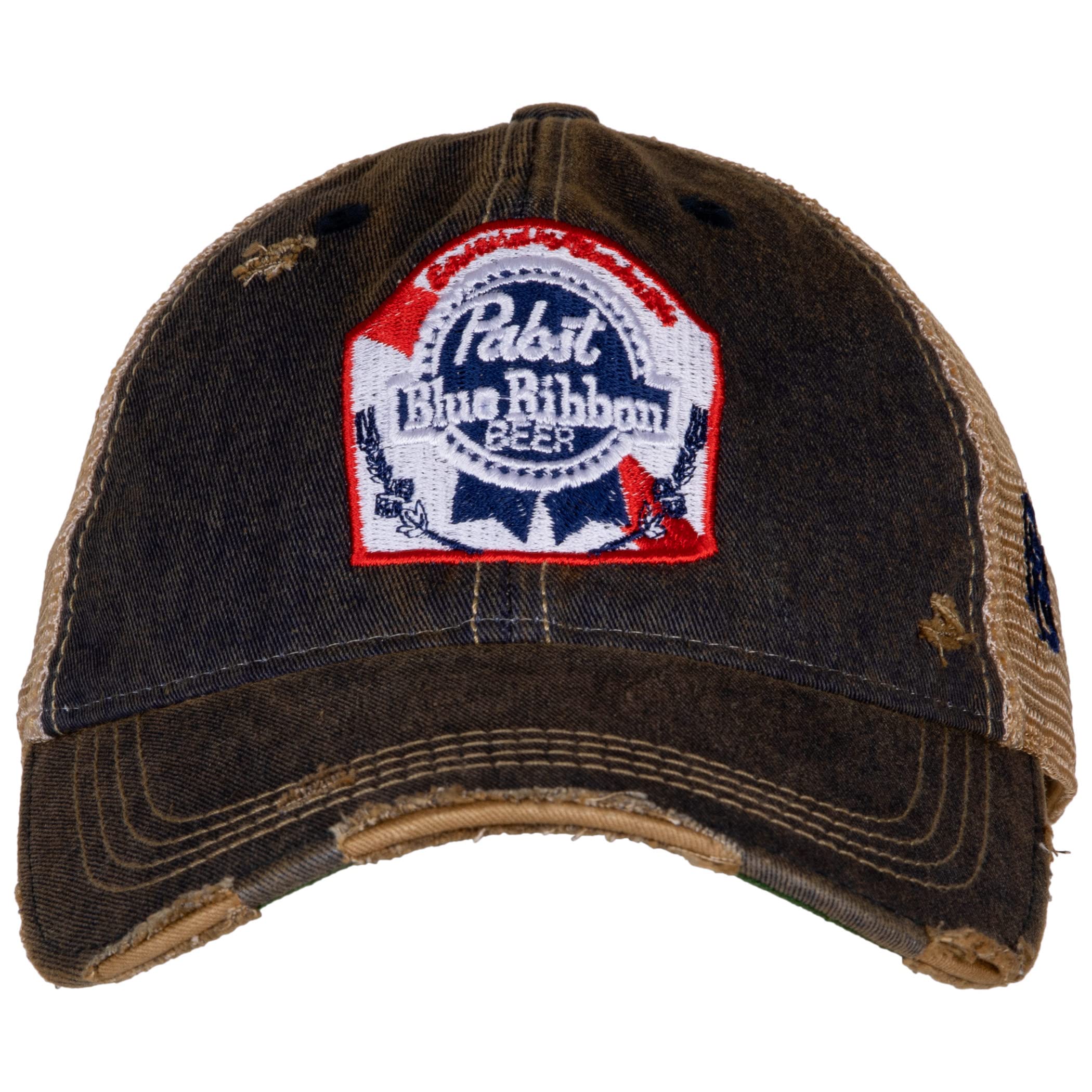 Pabst Blue Ribbon Retro Brand Distressed PBR Trucker Hat Brown
