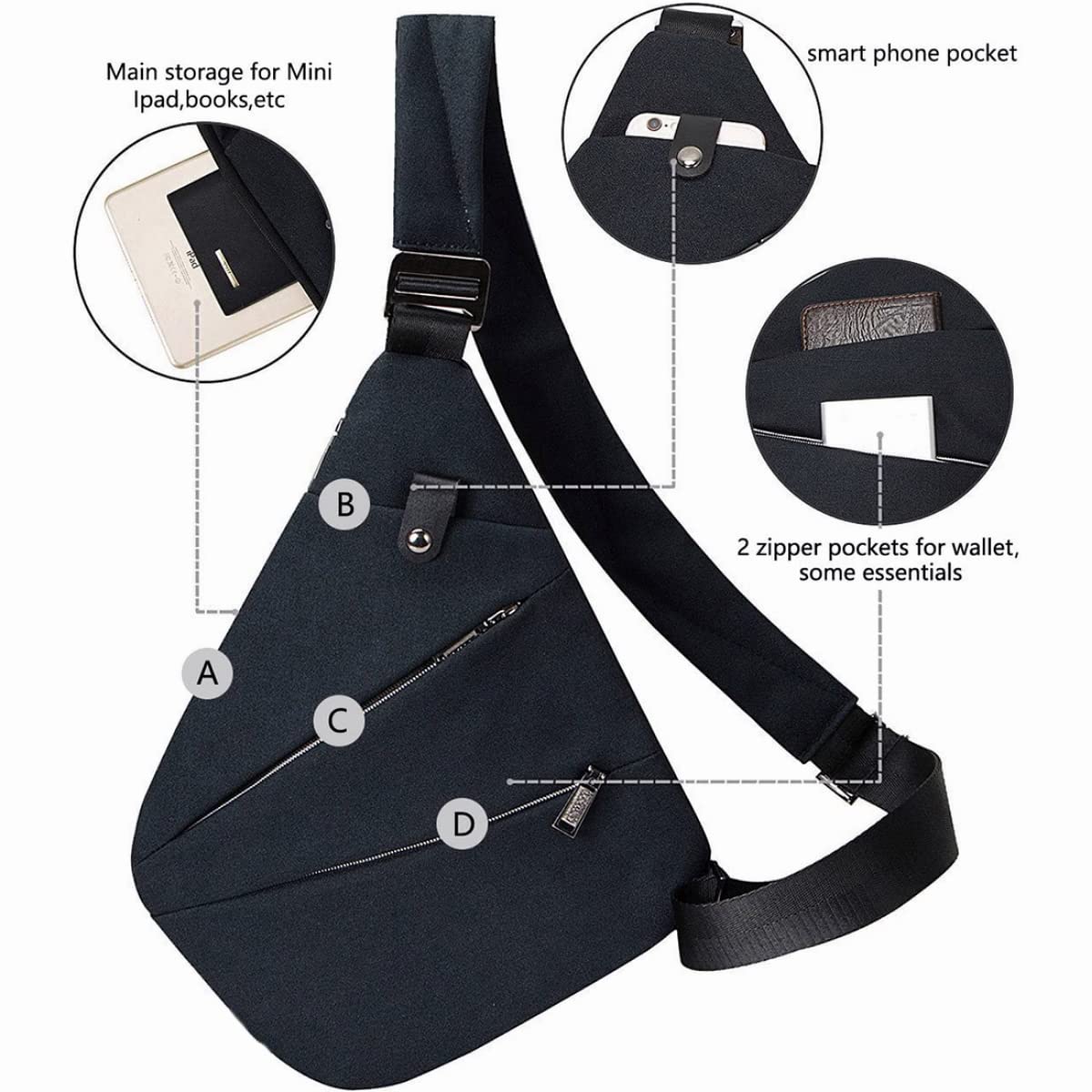 Ywbrontos Personal Flex Bag for Women Men Right & Left, Crossbody Bag Sling Bag, Portable Waterproof Anti-thief Personal Shoulder Pocket Backpack (Black,Left)