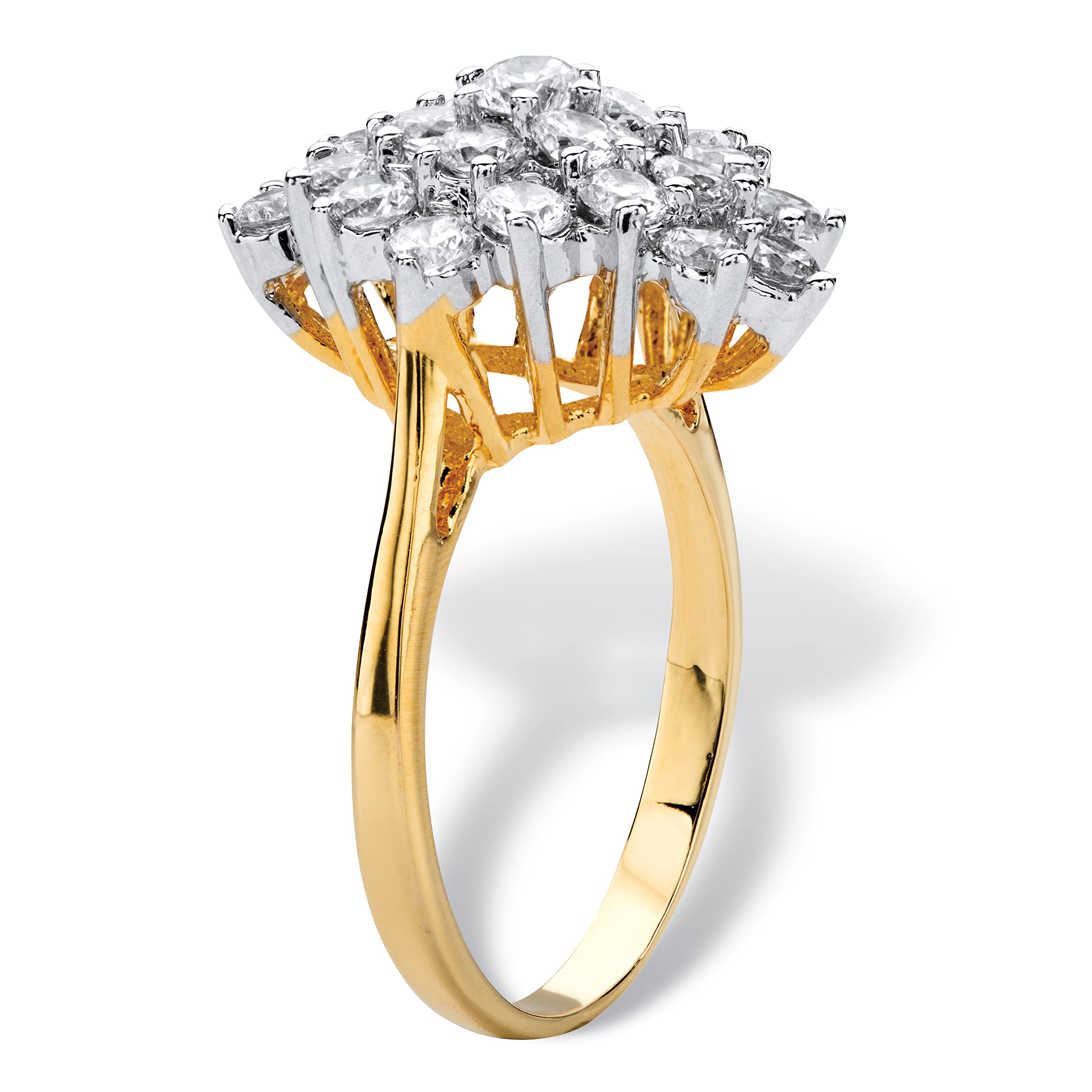 PalmBeach Yellow Gold-Plated Round Cubic Zirconia Marquise Shaped Cluster Ring Sizes 6-10 Size 7