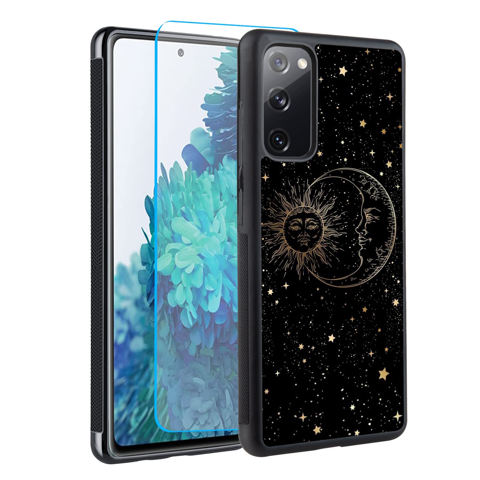 tharlet Compatible with Samsung Galaxy S20 Fe Case, Tire Outline Sun Moon Star Cute Pattern with Galaxy S20 Fe Case + Screen Protector Samsung S20 Fe Case for Girls Women-6.5 Inch.