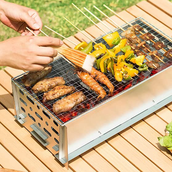 Portable Charcoal Grills Mini Foldable BBQ Barbecue Grill Space-saving for Barbecue Camping, Travel, Garden, Outdoor,33cmx19.5cm