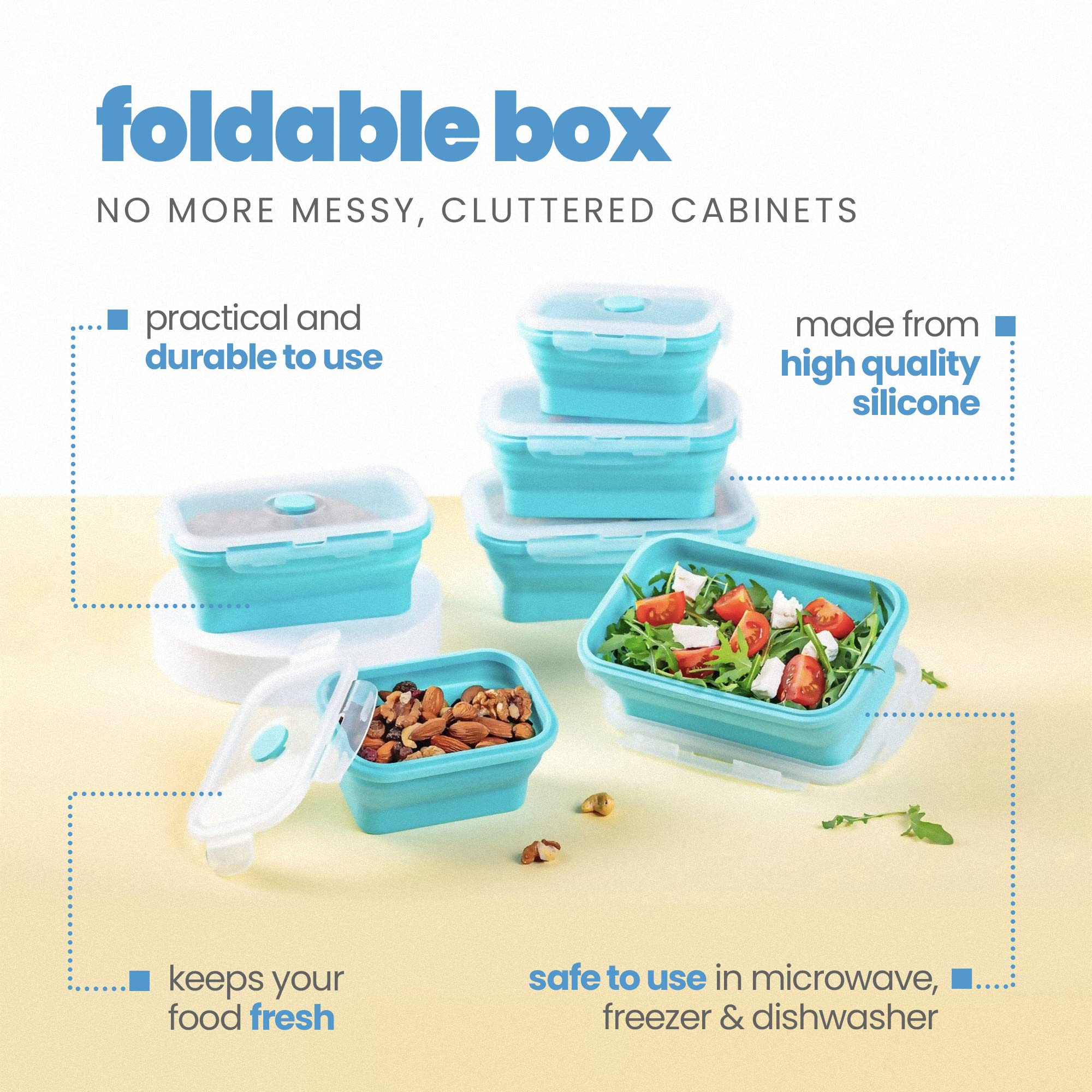 Swedish Home Swesish Home Fresh Pop - Foldable Silicone Food Storage Boxes - Collapsible Meal Container - Space Saver, Dishwasher Safe (Pack of 4)