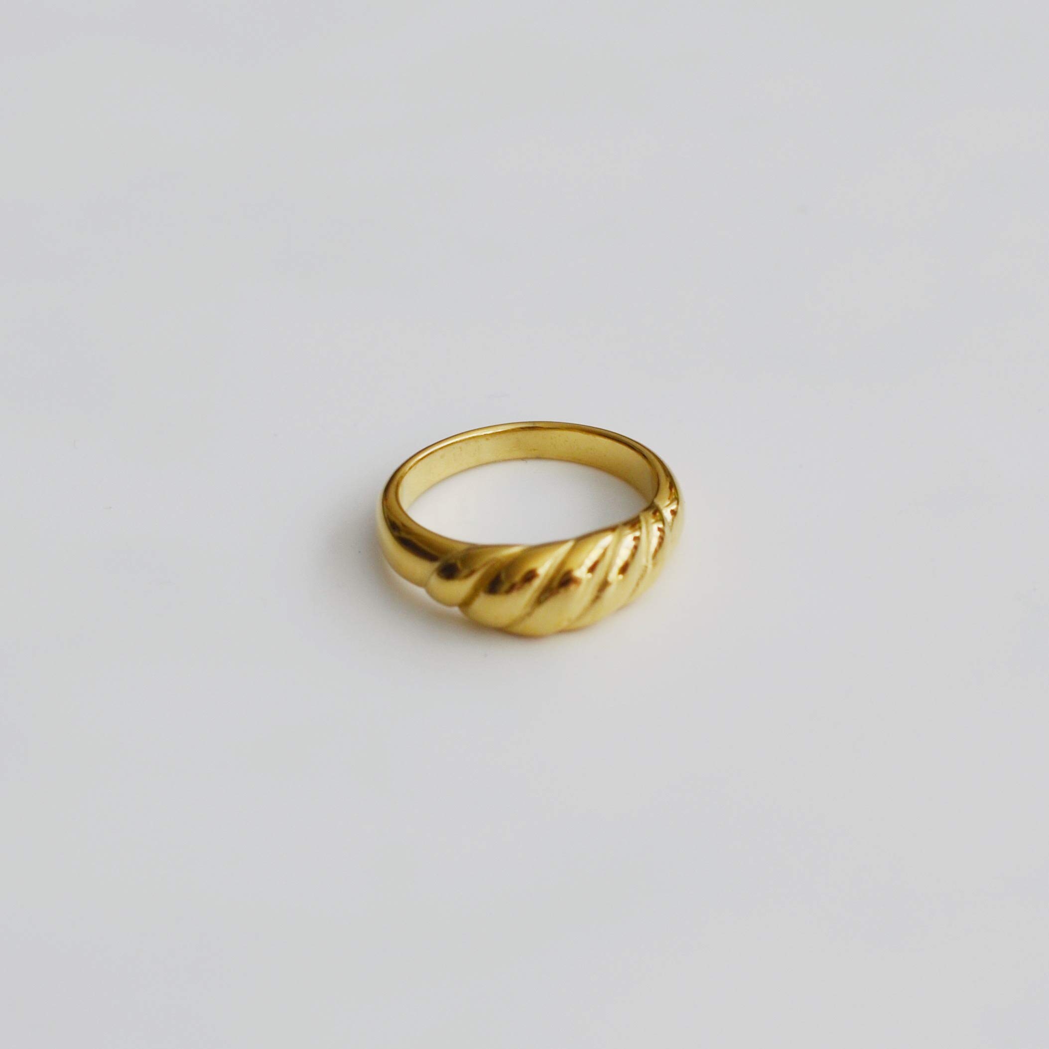 Shapes Studio 18K Gold Plated Gold Dome Croissant Band Ring, Stackable Ring, Signet Ring, Women Jewelry Minimalist Chic Style (Small, 7)