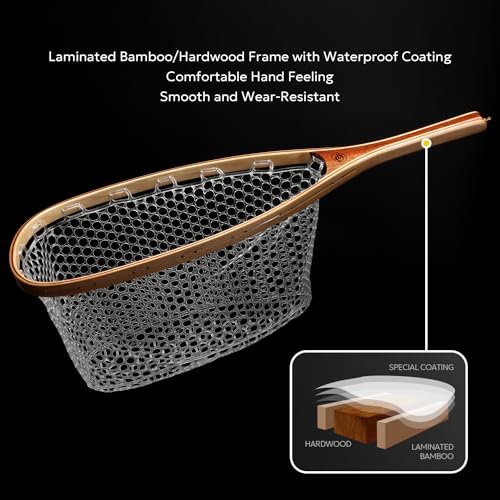 SF Fly Fishing Landing Soft Rubber Mesh Trout Catch and Release Net with Black Magnetic Net Release Combo Kit (Clear A Combo Small Holes)
