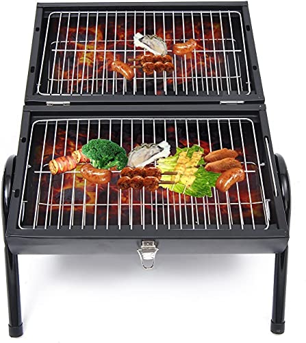Portable Charcoal Trolley Barbecue Grill with Cover Foldable Barbecue Machine BBQ Grill Mini Modern Simplicity - Black 412836cm