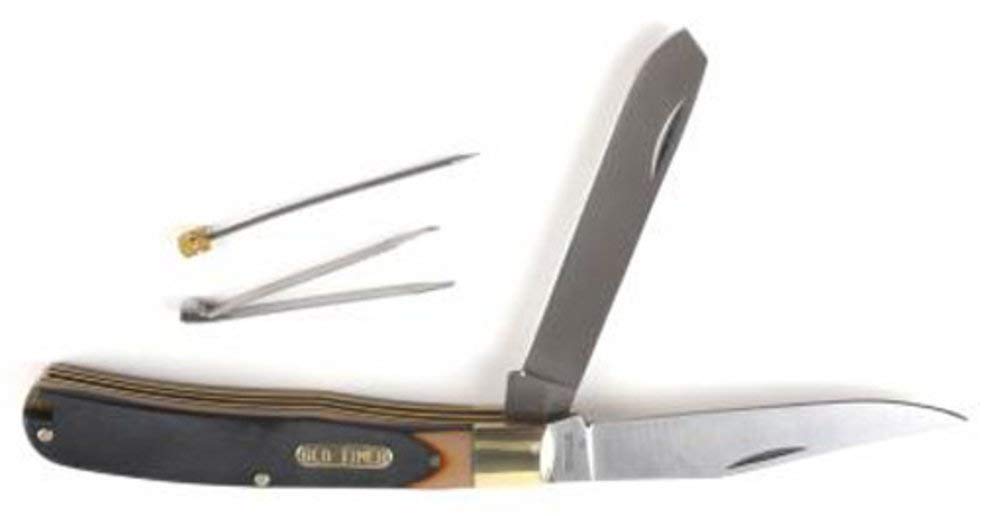 Old Timer 96OT Bearhead Trapper 7.4in Traditional Folding Pocket Knife with 2 High Carbon SS Blades, Sawcut Handle, Tweezers, and Convenient Size for EDC, Hunting, Camping, Whittling, and Outdoors
