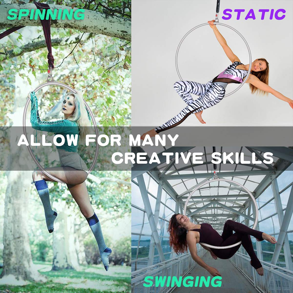 TESLANG Aerial Hoop, Lyra Hoop Set Stainless 85cm/90cm Single Point Hoops Circus for Beginners Professionals, Aerial Ring Kit with Rigging Carry Bag, Aerial Yoga Equipment, WILL 660 LBS (300KG)
