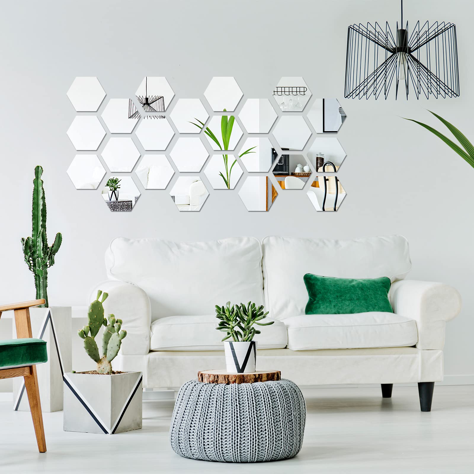 Shappy 32 Pcs Hexagon Mirror for Wall Stickers Removable Acrylic Mirror Setting Honeycomb Wall Sticker Decal Decor for Home Art Room Living Bedroom Background Decoration