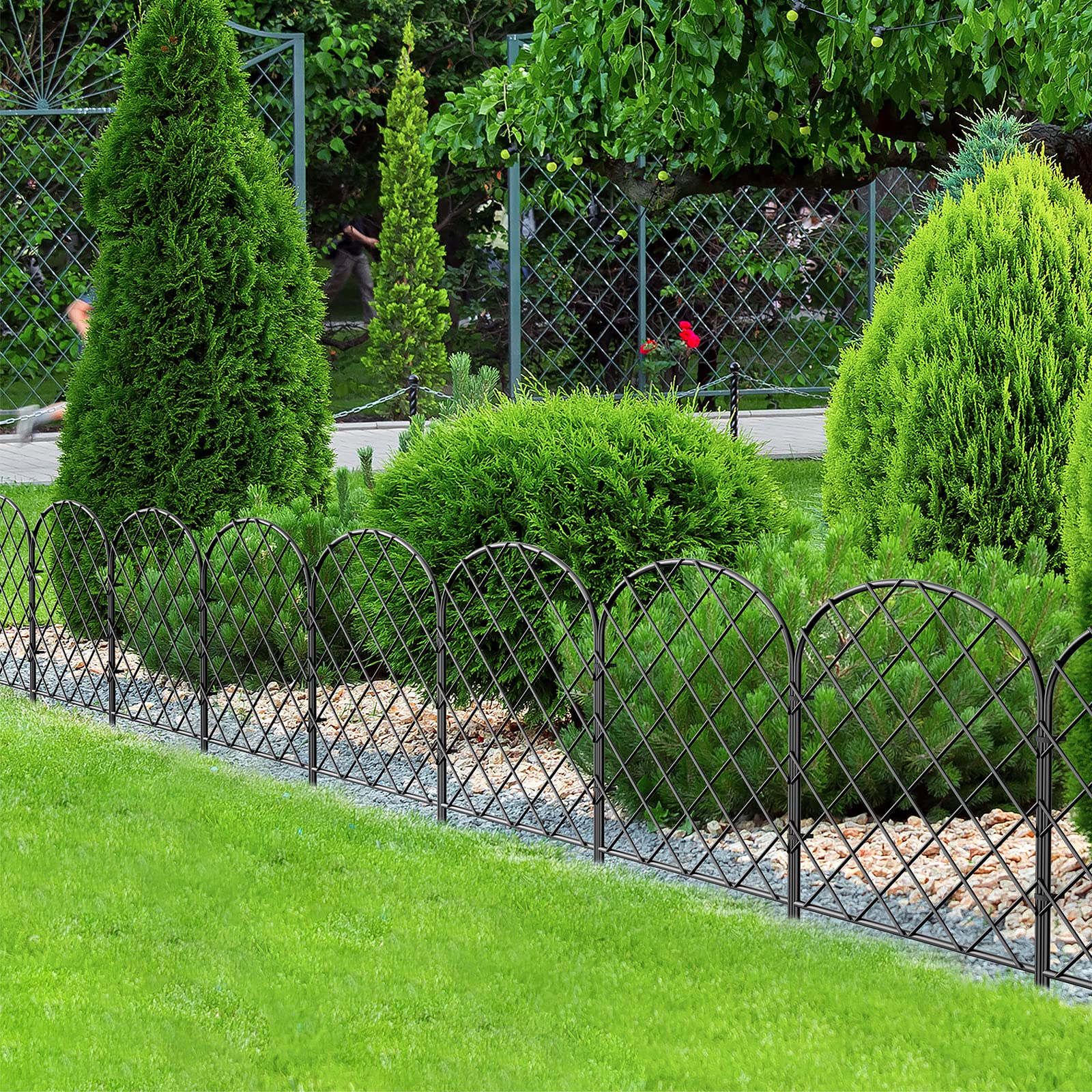 OUSHENG Free Assembly Decorative Garden Fence 10 Pack, Total 10ft(L) x 17in(H) Animal Barrier Fence Border, Rustproof Metal Wire Edge Section Edging Panel for Patio Garden Yard, Arched