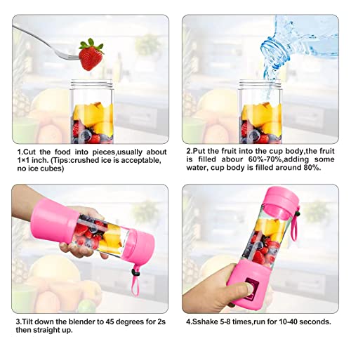 Thaivee Portable Blenders,Personal Size Blender Smoothies and Shakes, USB Rchargeable Juicer Cup with Six Blades in 3D, Handheld Blender Sports,Travel and Home(pink)