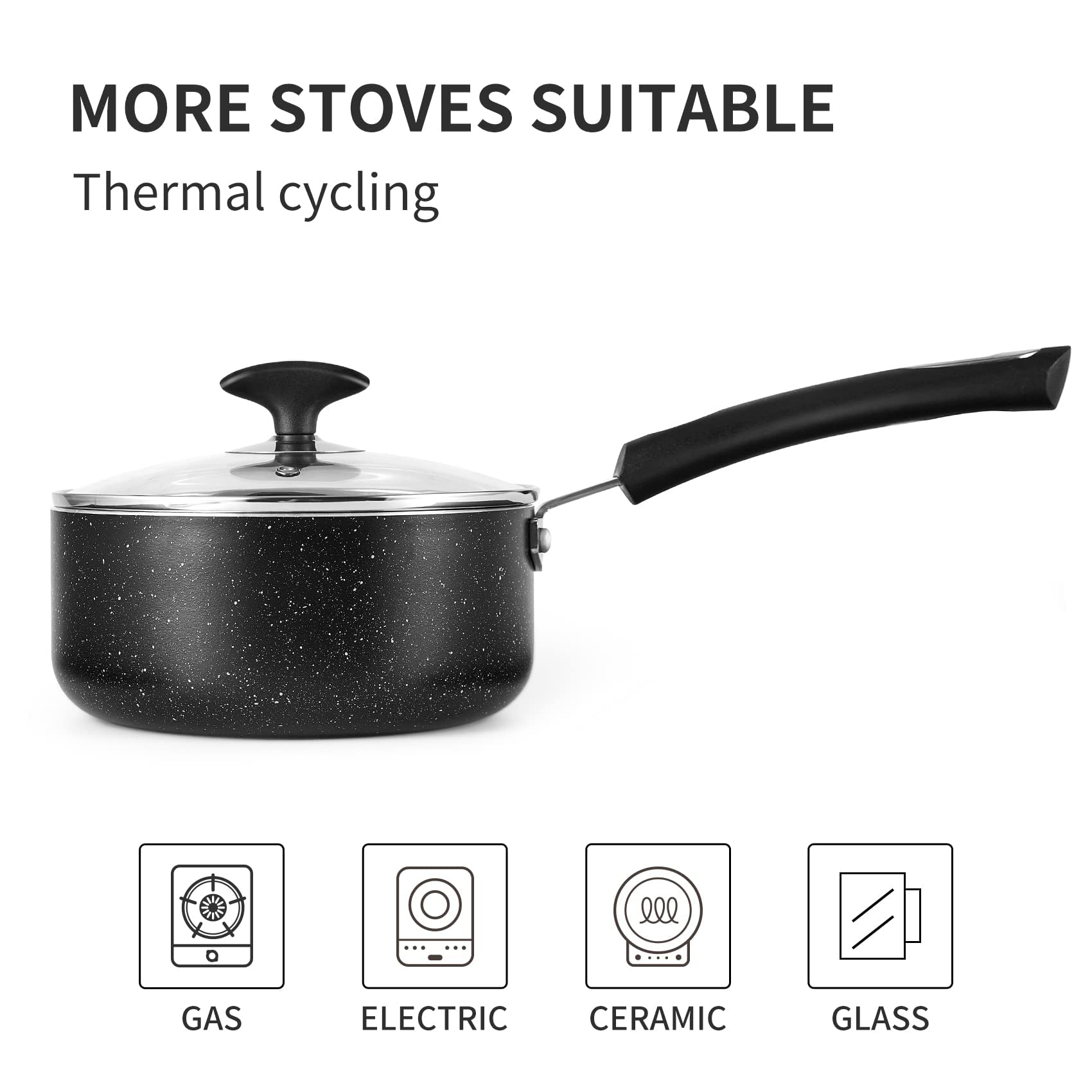 RATWIA 2.5 Quart Saucepan with Lid,Ultra Nonstick Sauce Pan 2.5Qt Small Pot with Glass Lid,Great for Home Kitchen Restaurant,Black