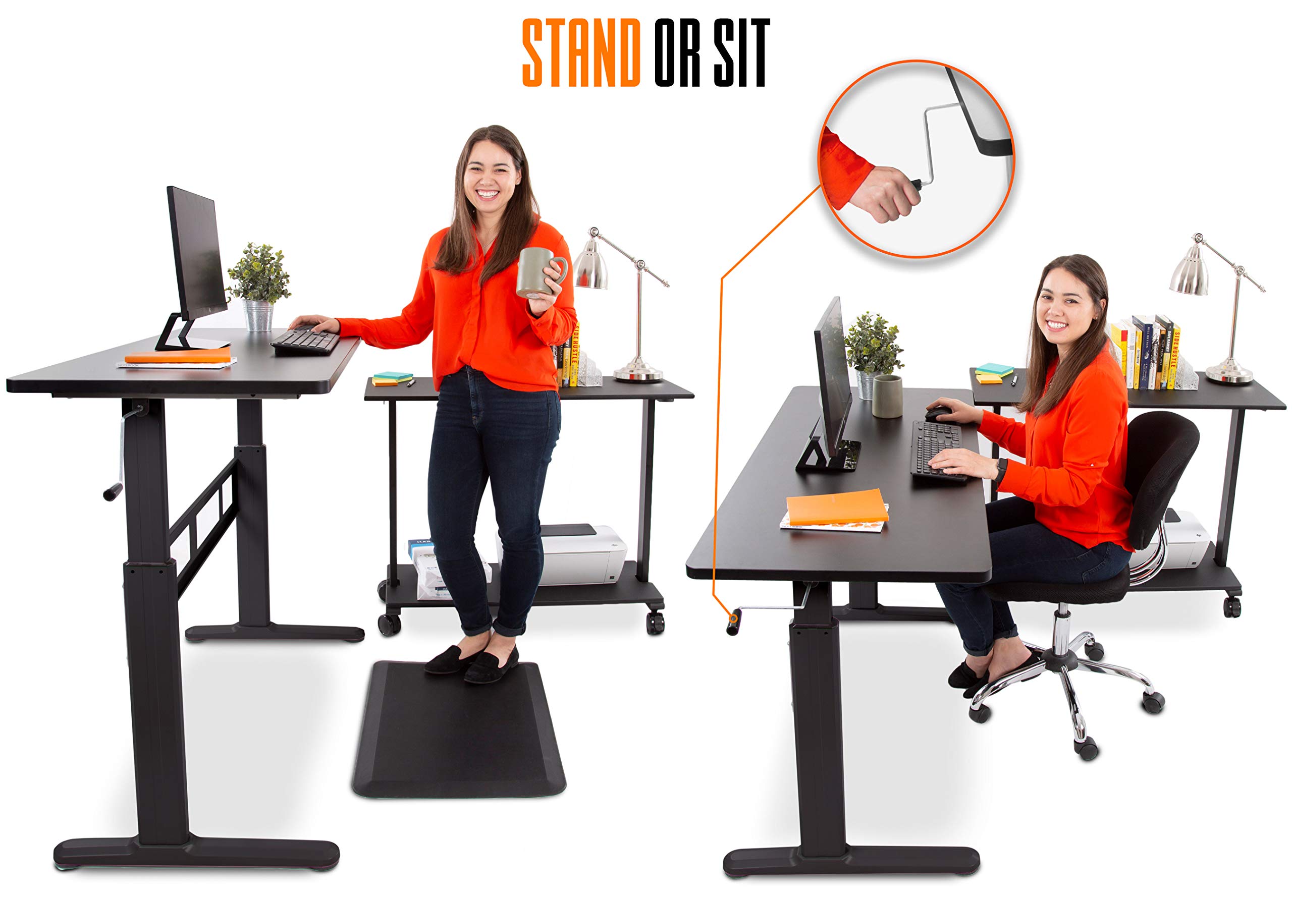 Stand Steady L-Shaped Tranzendesk Standing Desk | Sit to Stand Desk with Add-On Desk Return | Customizable Stand Up Desk Arrangement Great for Any Office Space! (Black / 73x 42)