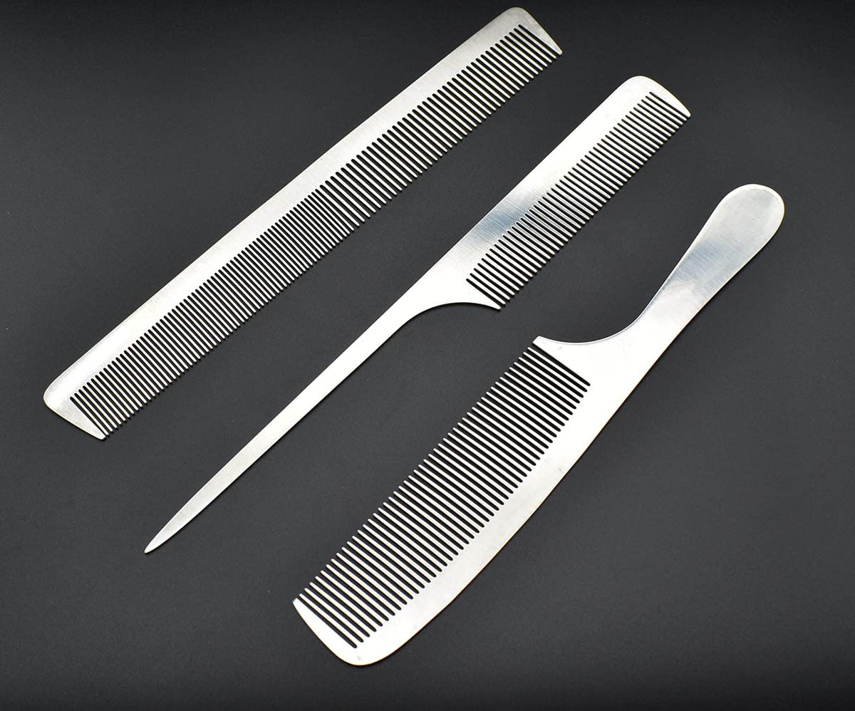 Rhamii 3PCS Metal Comb Set Anti-Static Gold Hair Comb For Men and Women Stainless Steel Cutting Combs