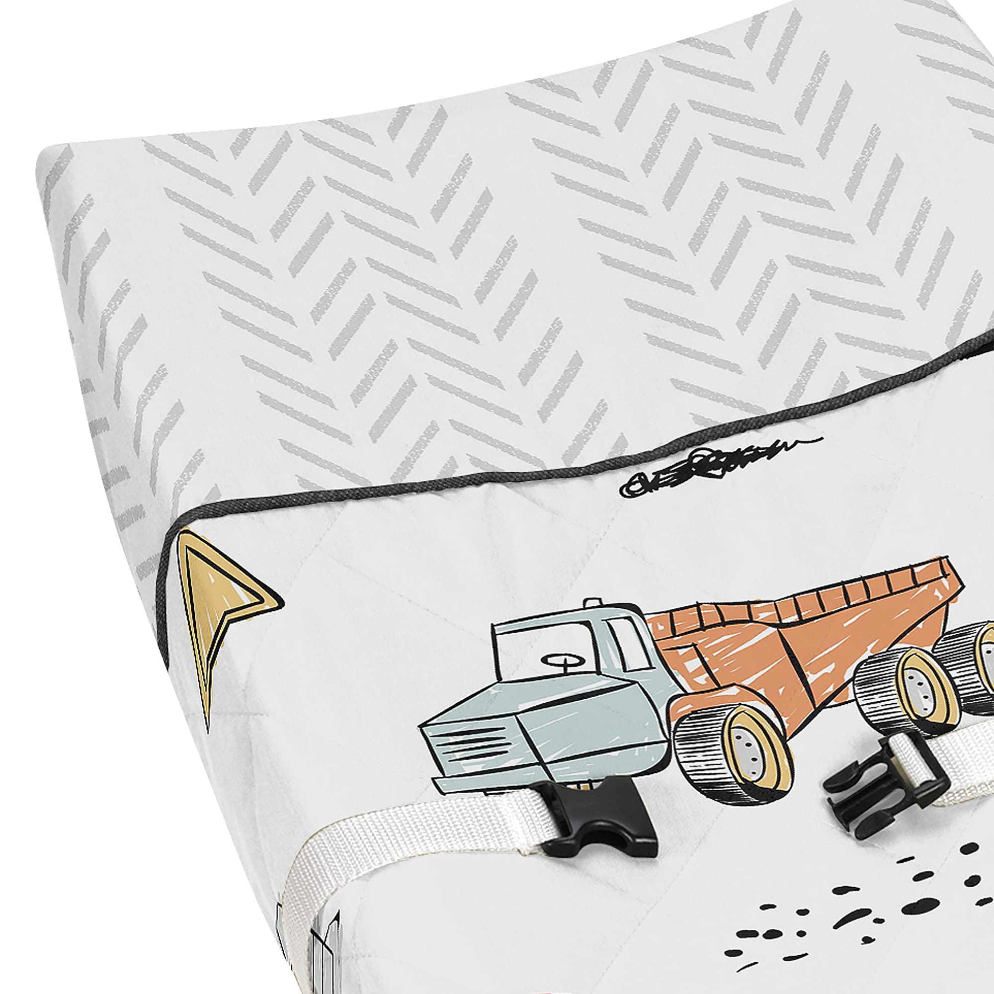 Sweet Jojo Designs Construction Truck Boy Baby Nursery Changing Pad Cover - Grey Yellow Orange Red and Blue Transportation Chevron Arrow